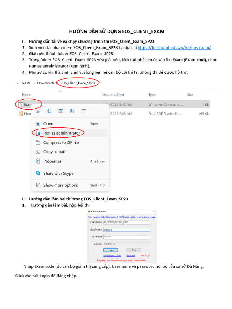 Huong Dan Su Dung EOS_CLient_Exam_SP23 | PDF