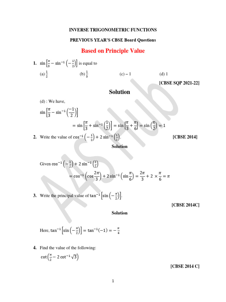 INVERSE TRIGONOMETRIC FUNCTIONS | PDF | Trigonometric Functions | Geometry