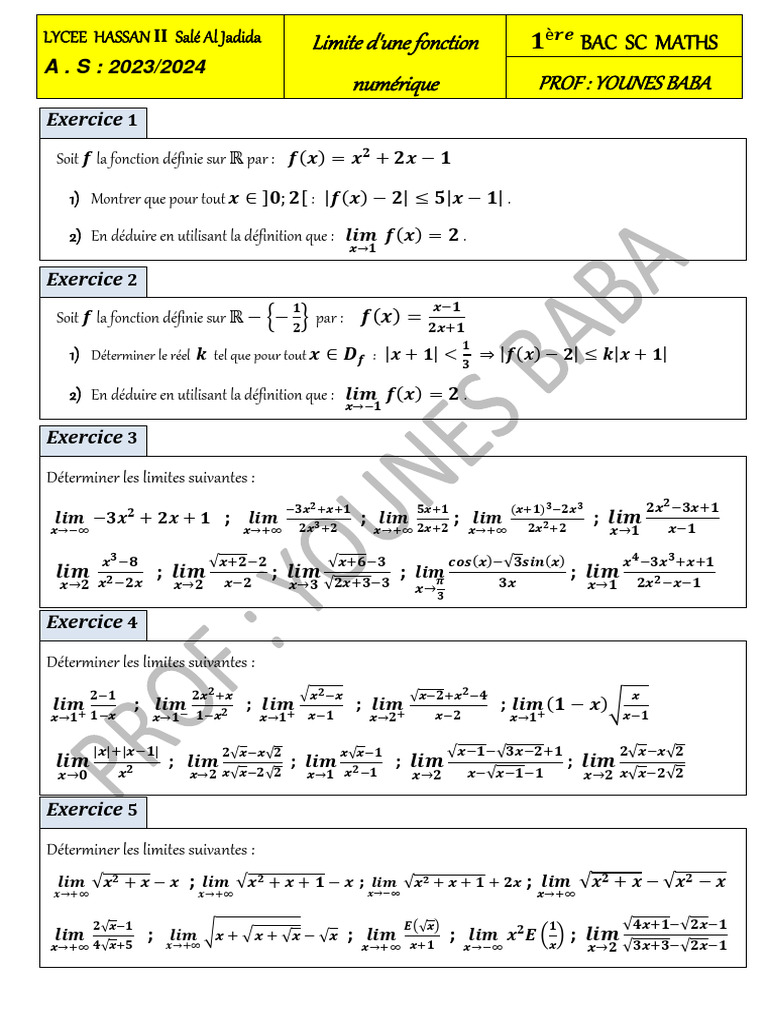Exercices sur les limites de fonctions | PDF | Mathématiques | Analyse ...