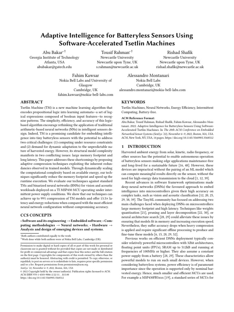 Adaptive Intelligence For Ba Eryless Sensors Using So Ware-Accelerated ...