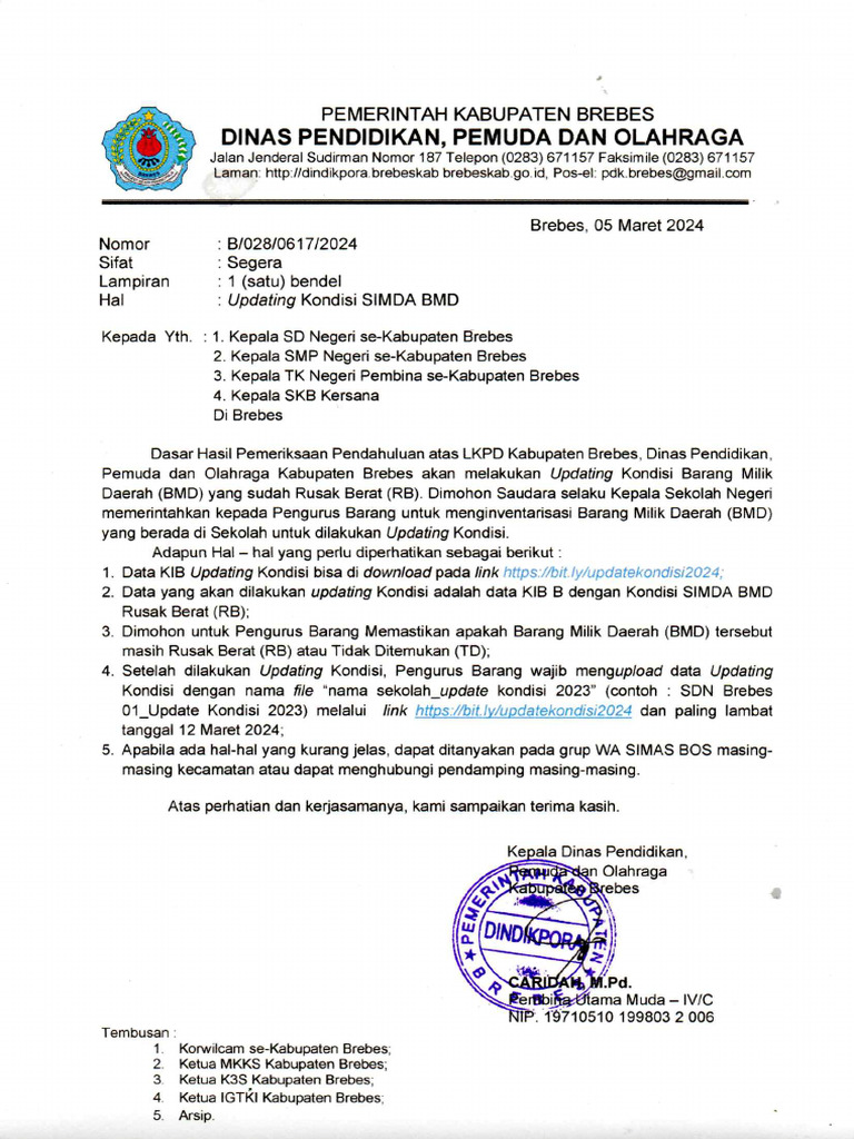 Surat Updating Kondisi SIMDA BMD | PDF