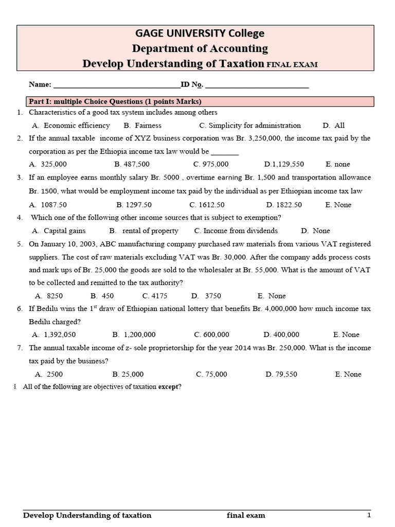 Taxation Final Exam Questions and Answers | PDF | Taxes | Value Added Tax
