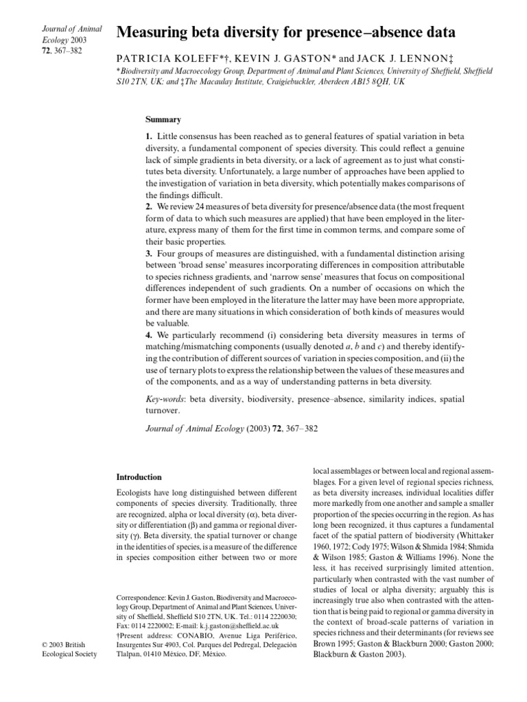 Beta Diversity | PDF | Species | Ecology
