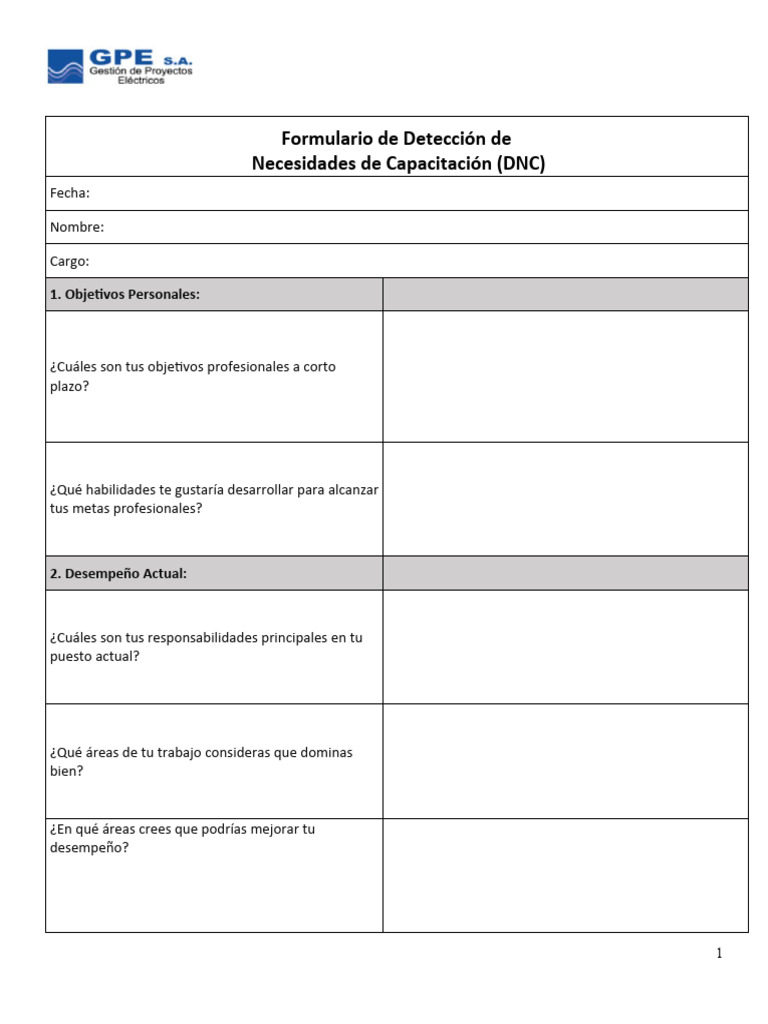 Formulario de Detección de Necesidades de Capacitación (DNC) | PDF