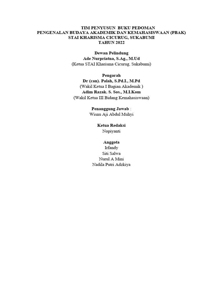 Pedoman Pbak Stai Kharisma 2022 Fix | PDF