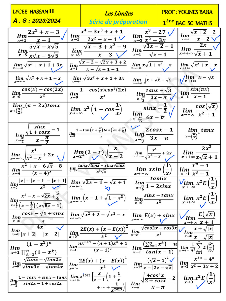 Les Limites Série de Préparation 1bac SM | PDF