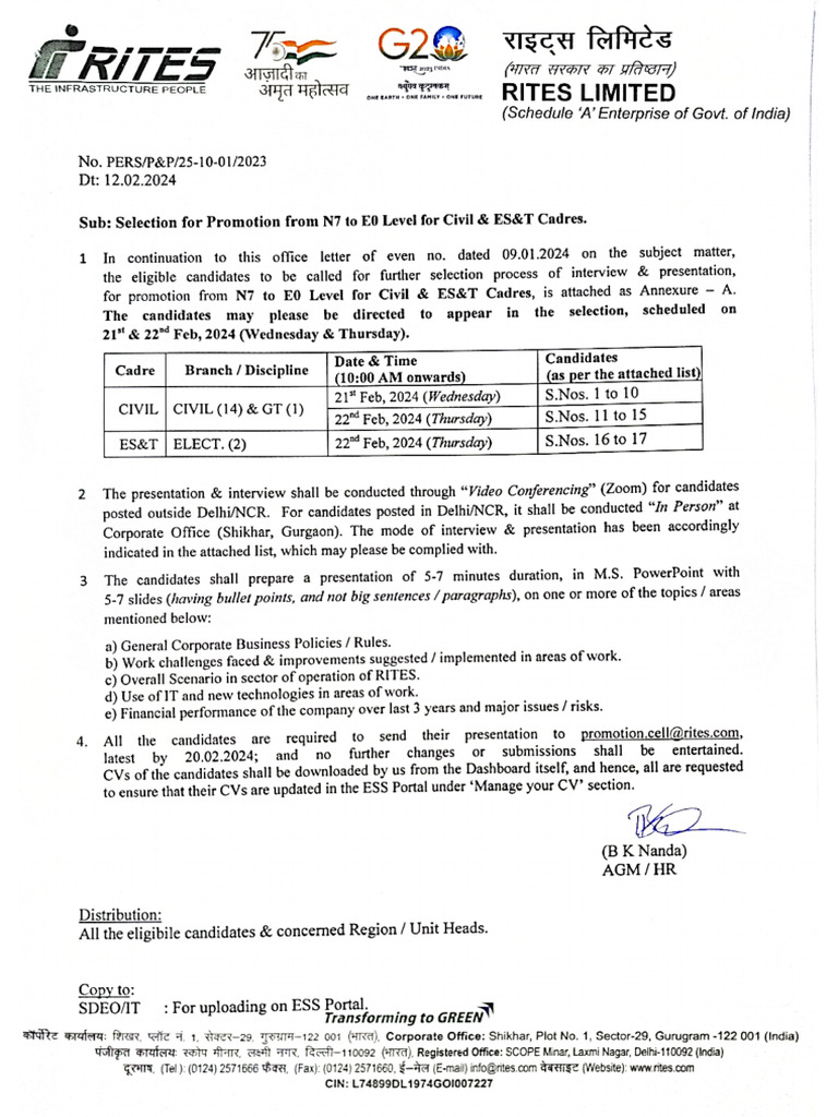Selection Call Letter Dt. 12.02.2024 - STA (N7) To ENGG (E0) - Civil ...