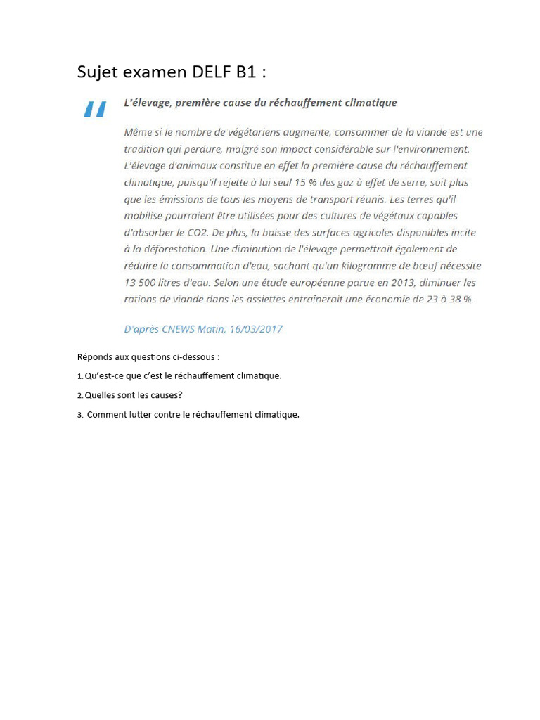 Examen DELF B1 | PDF | Sciences et mathématiques