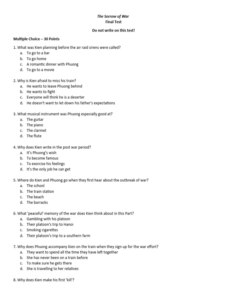 Unit Test For The Sorrow of War | PDF | Poetry | General Fiction