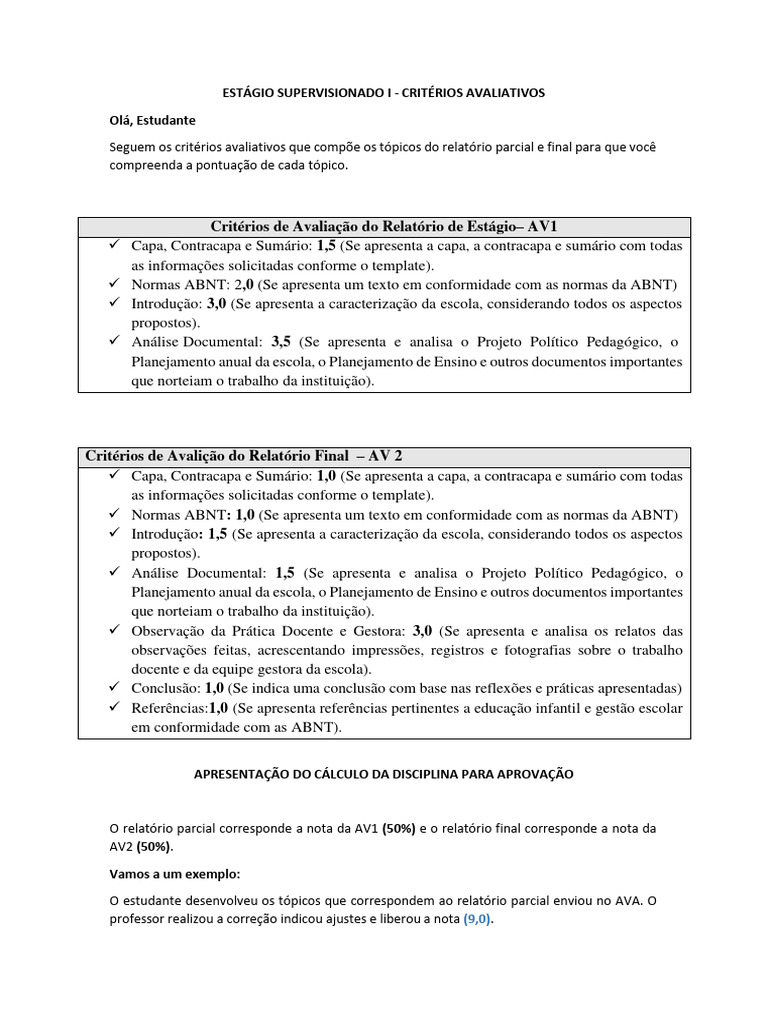 Critérios Avaliativos e Cálculo Das Notas - Avi e Av2 | PDF