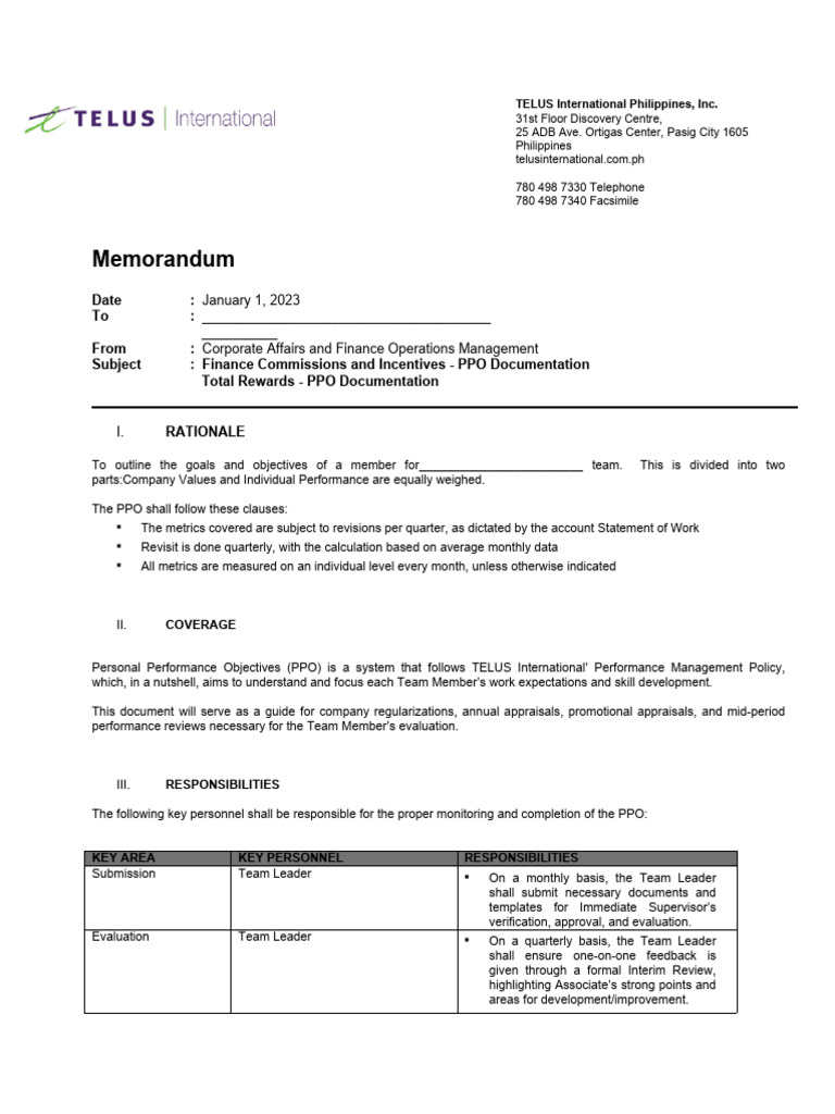 PPO Documentation for Finance Incentives | PDF | Performance Appraisal ...