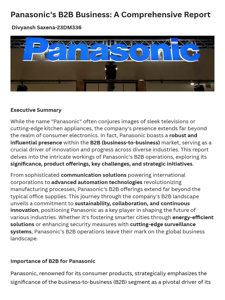 Panasonic's B2B Strategy and Innovations | PDF | Innovation | Automation