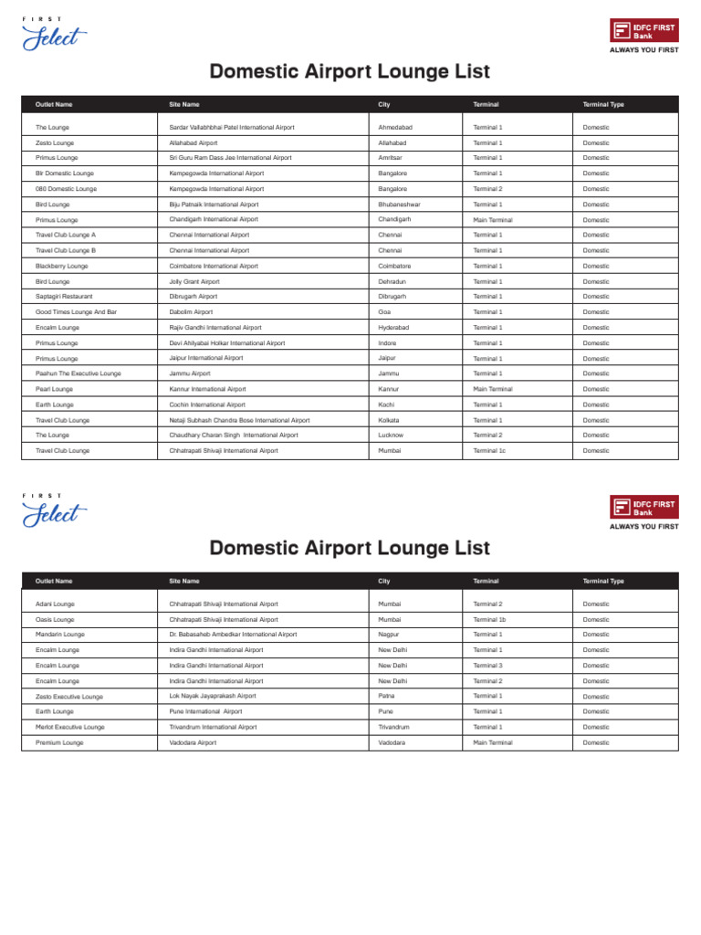 Select Domestic Lounges 01 02 | PDF | Aviation