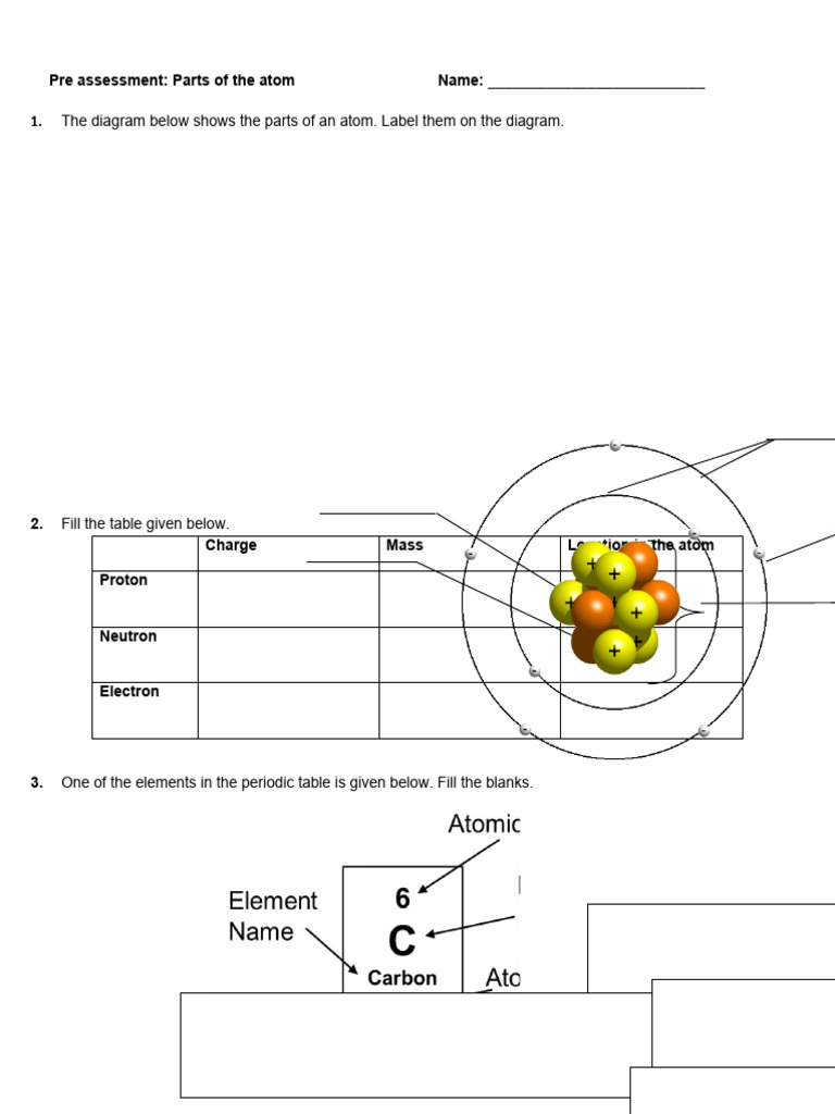 Parts of the Atom Pre-Assessment | PDF