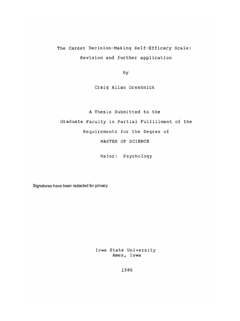 Oreshnick ISU 1986 Or3 | PDF | Self Efficacy | Decision Making