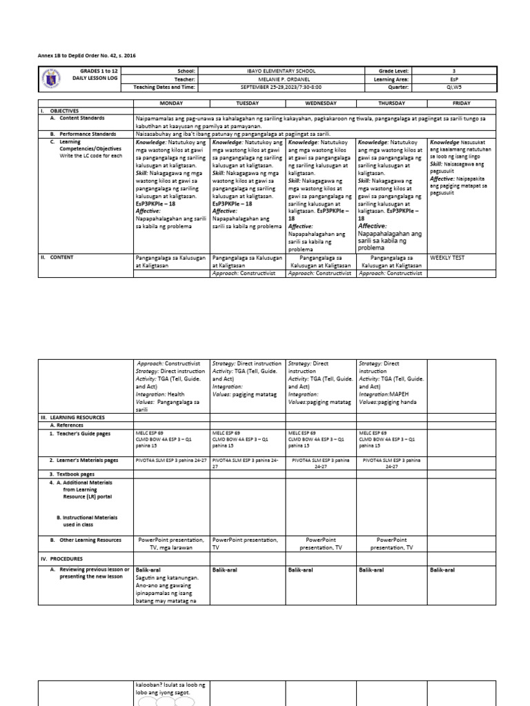 DLL - ESP 3 - Q1 WK5 | PDF