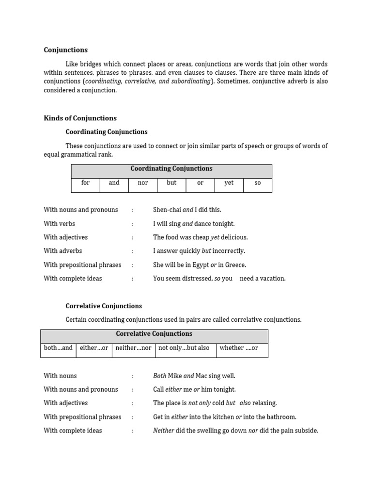 Understanding Conjunctions and Prepositions | PDF | English Grammar ...