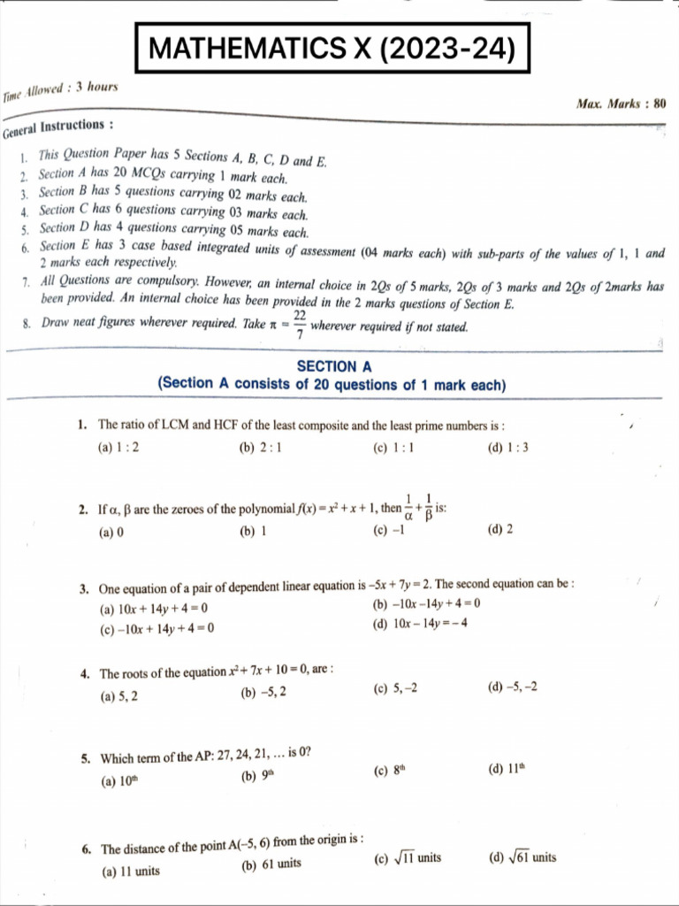 10th math paper | PDF