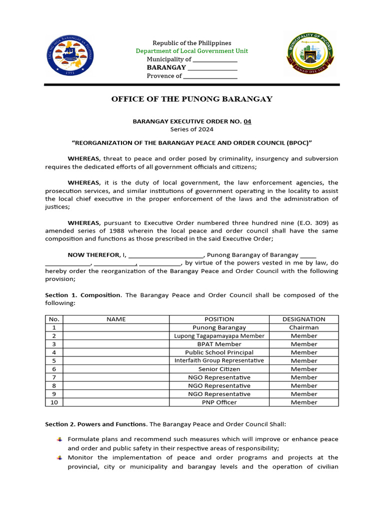 BPOC Executive Order | PDF | Government | Public Law