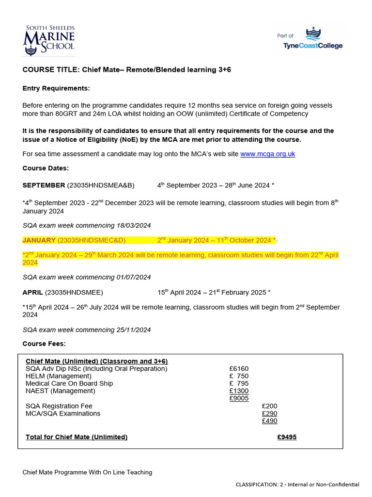 Chief Mate 3+6 - 2023-2024 | PDF | Vocational Education | Qualifications