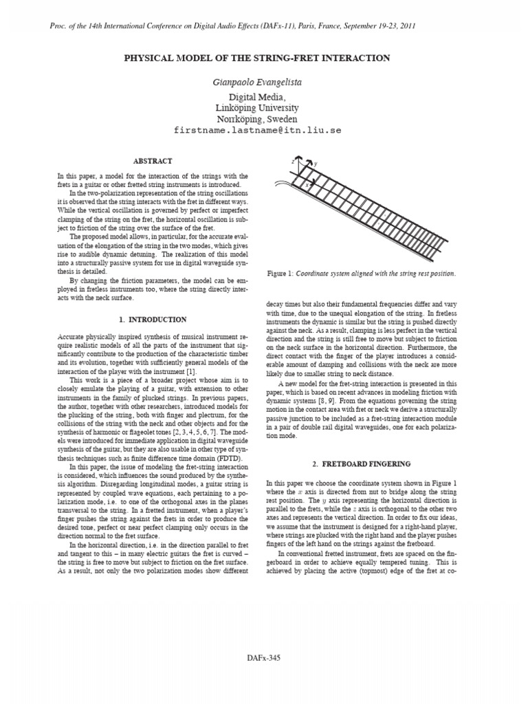 PHYSICAL MODEL OF THE STRING-FRET INTERACTION | PDF | Guitars | Friction