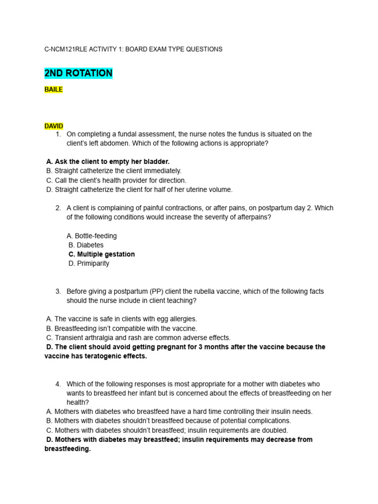 Board Exam Type Questions 2 | PDF | Postpartum Period | Breastfeeding