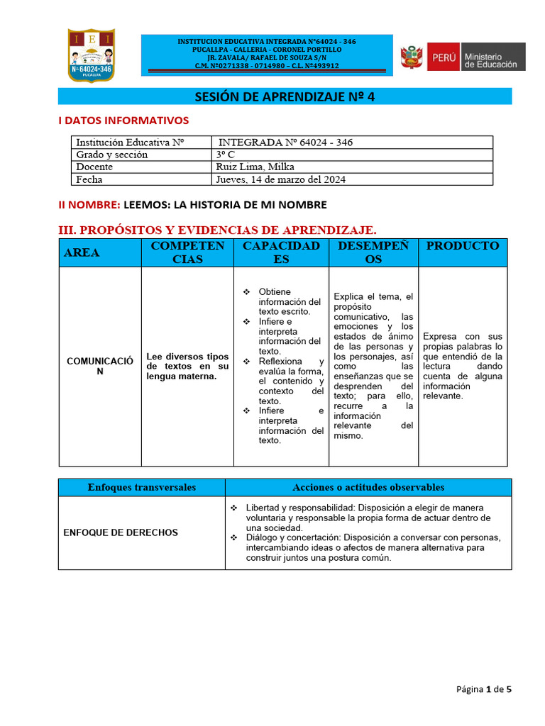 Sesión de Aprendizaje Nuevo Esquema #4 - 2 | PDF | Maestros | Aprendizaje