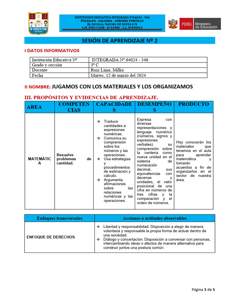 Sesión de Aprendizaje Nuevo Esquema #2 | PDF | Aprendizaje | Cognición
