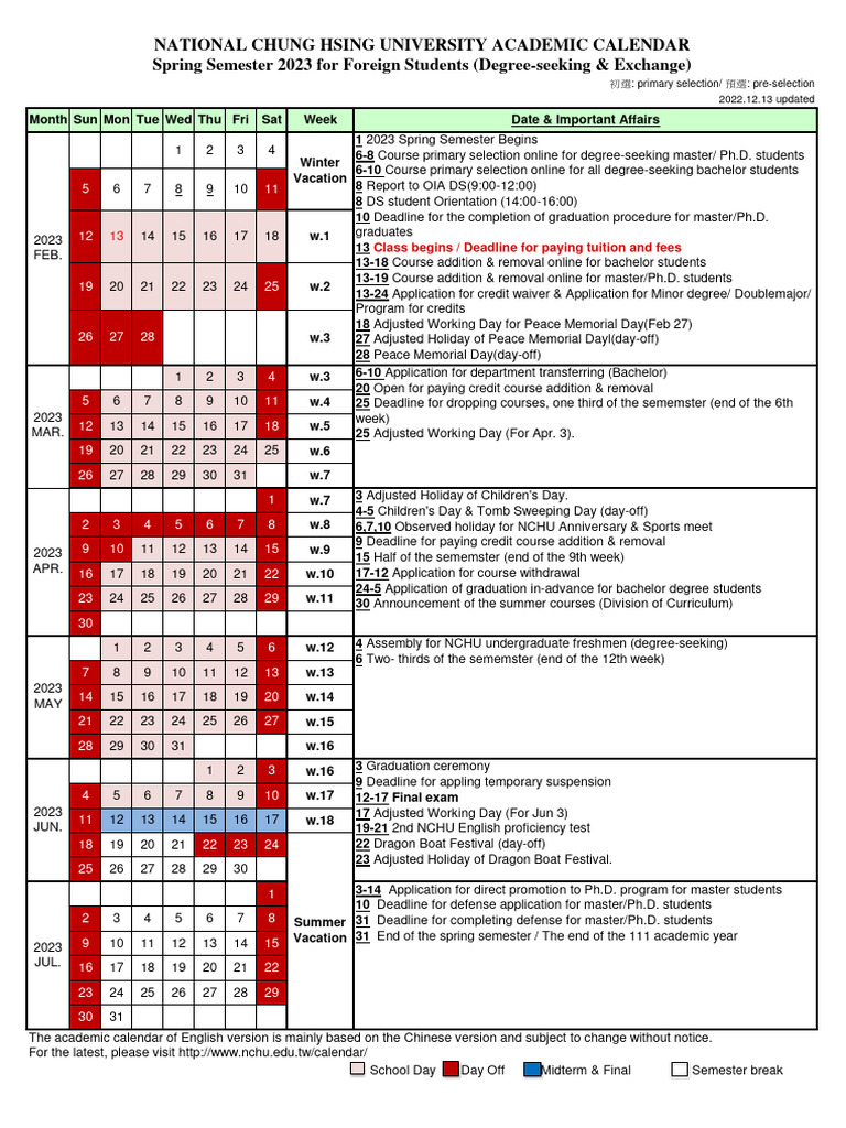 111-2 Calendar en | PDF | Academic Term | Educational Stages