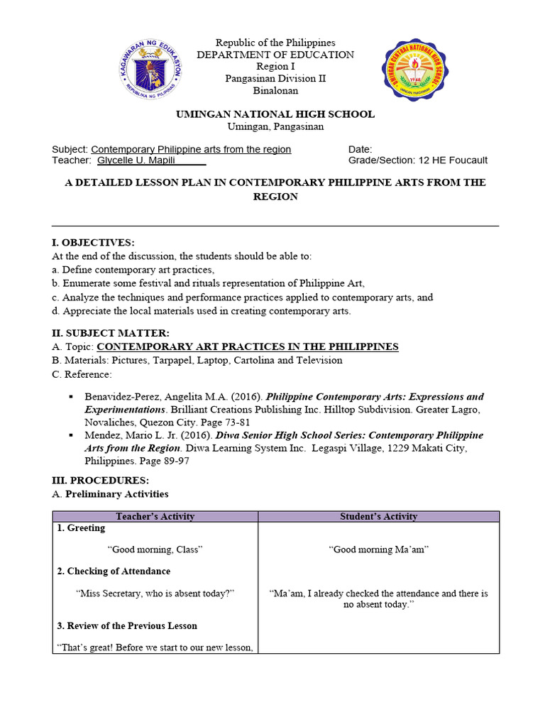 Detailed Lesson Plan in Contemporary Arts | PDF | Cebu | Rituals