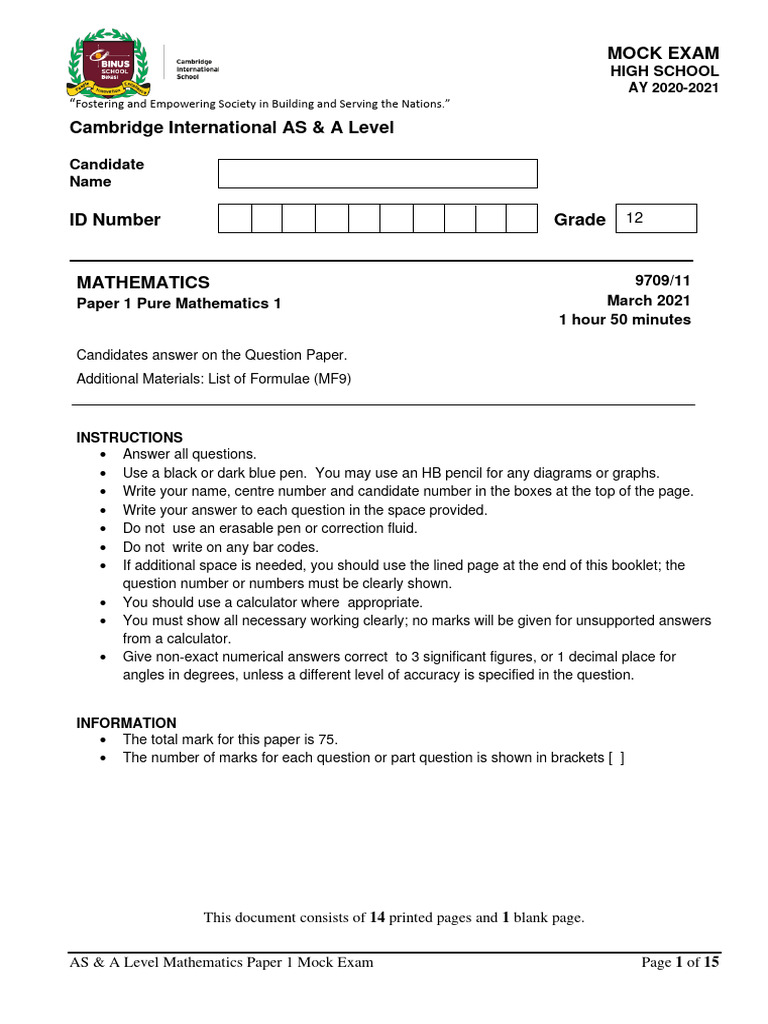 QP Mock Exam Paper 1 | PDF | Mathematics | Geometry