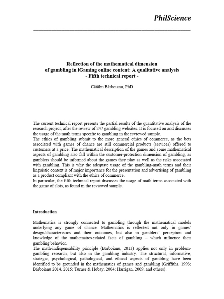 Reflection of The Mathematical Dimension of Gambling in Igaming Online Content: A Qualitative ...