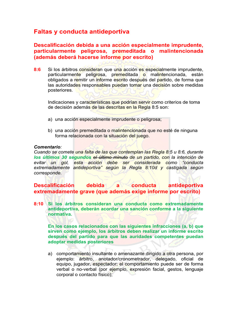 Regla-8-Faltas-y-Conducta-Antideportiva | PDF | Árbitro | Deportes