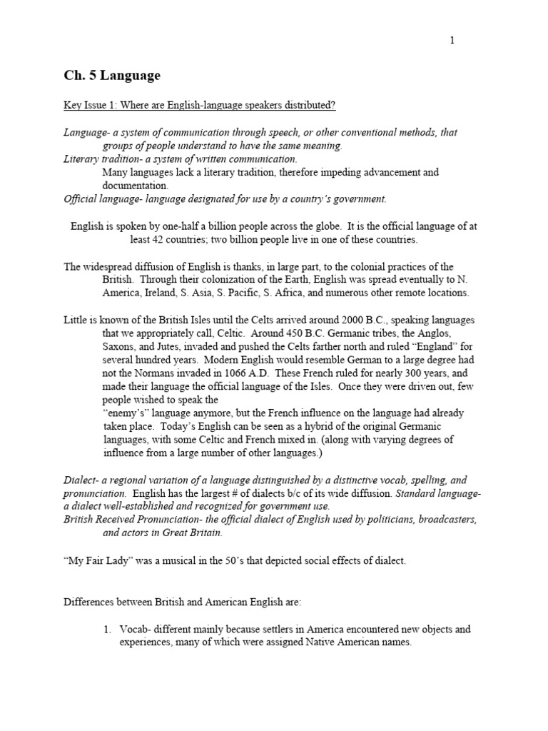 Ap Hug Outline Ch. 5 | Download Free PDF | English Language | Dialect