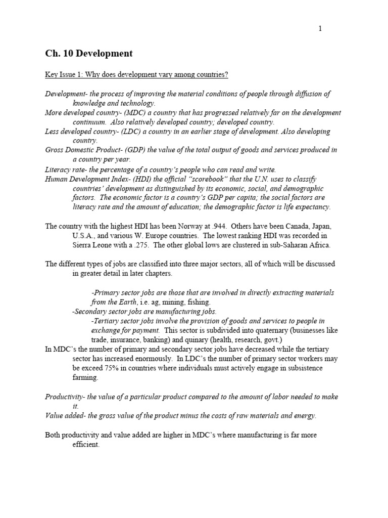 Ap Hug Outline Ch. 10 | PDF | Developing Country | Economies