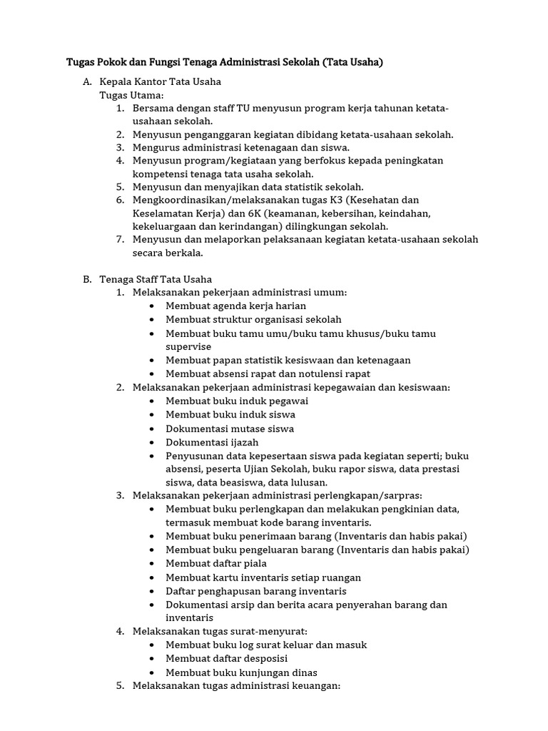 Tugas dan Fungsi Tenaga Administrasi Sekolah | PDF | Karier ...