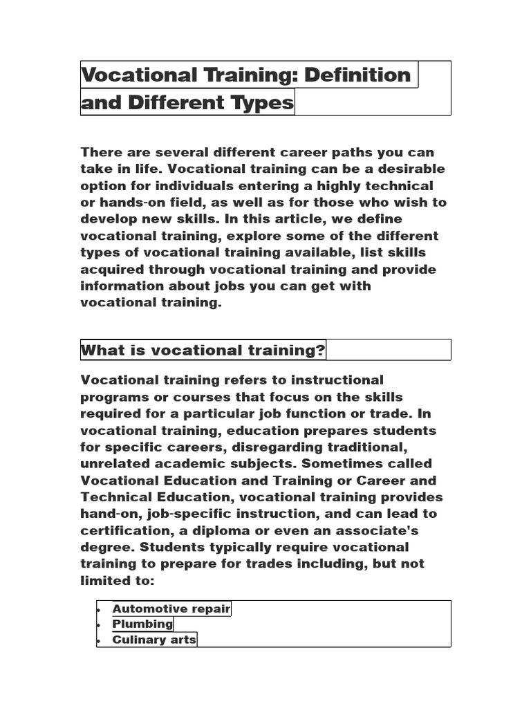 Vocational Training | PDF | Vocational Education | Apprenticeship