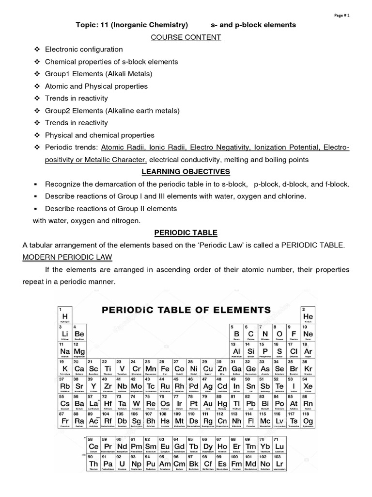 S And P Block Elements Pdf Hydroxide Periodic Table