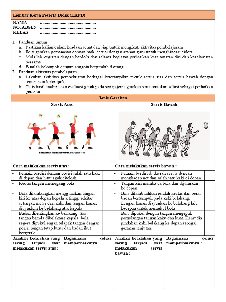 LKPD Bola Voli Kels X (Servias Atas Dan Bawah) | PDF