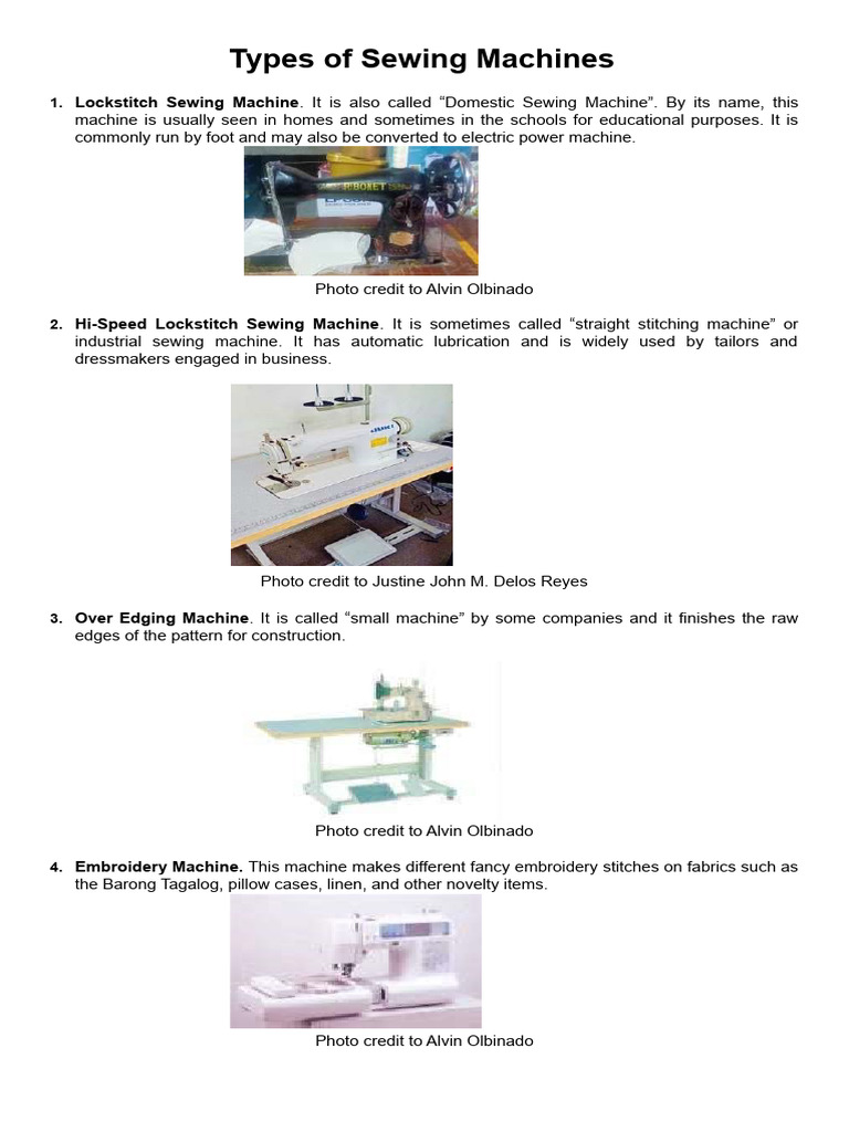 Types of Sewing Machines Explained | PDF