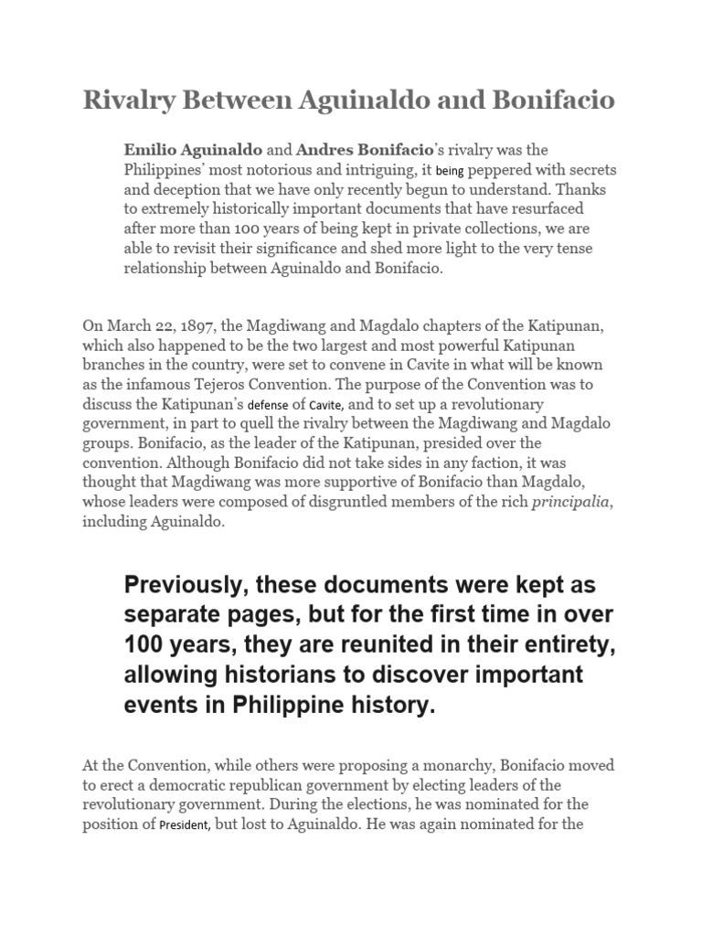 Aguinaldo and Bonifacio's Rivalry Unveiled | PDF | Independence ...