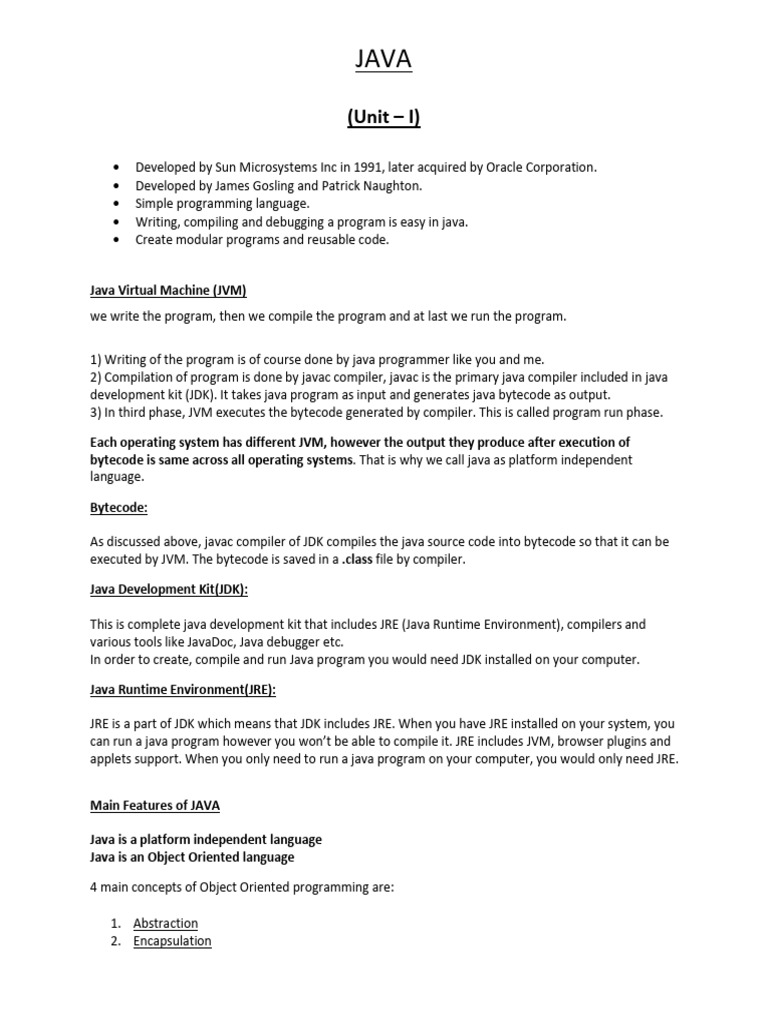 Java Unit - I Notes | PDF | Java (Programming Language) | Java ... Java Unit - I Notes | PDF | Java (Programming Language) | Java ...