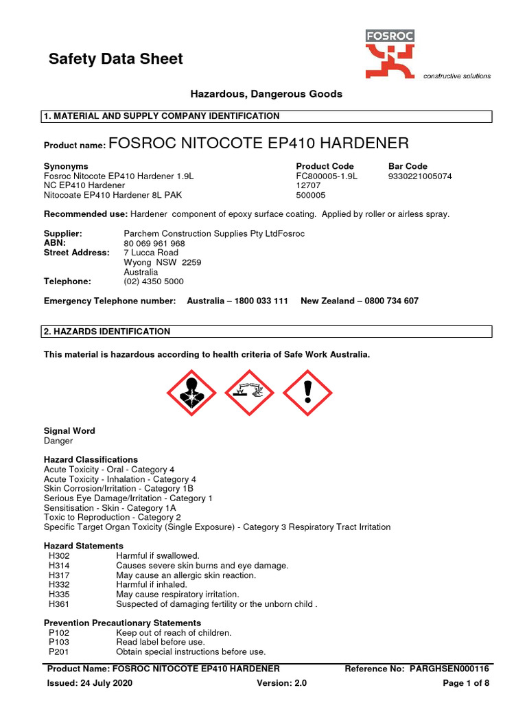 Nitocote Hardener | PDF | Dangerous Goods | Toxicity