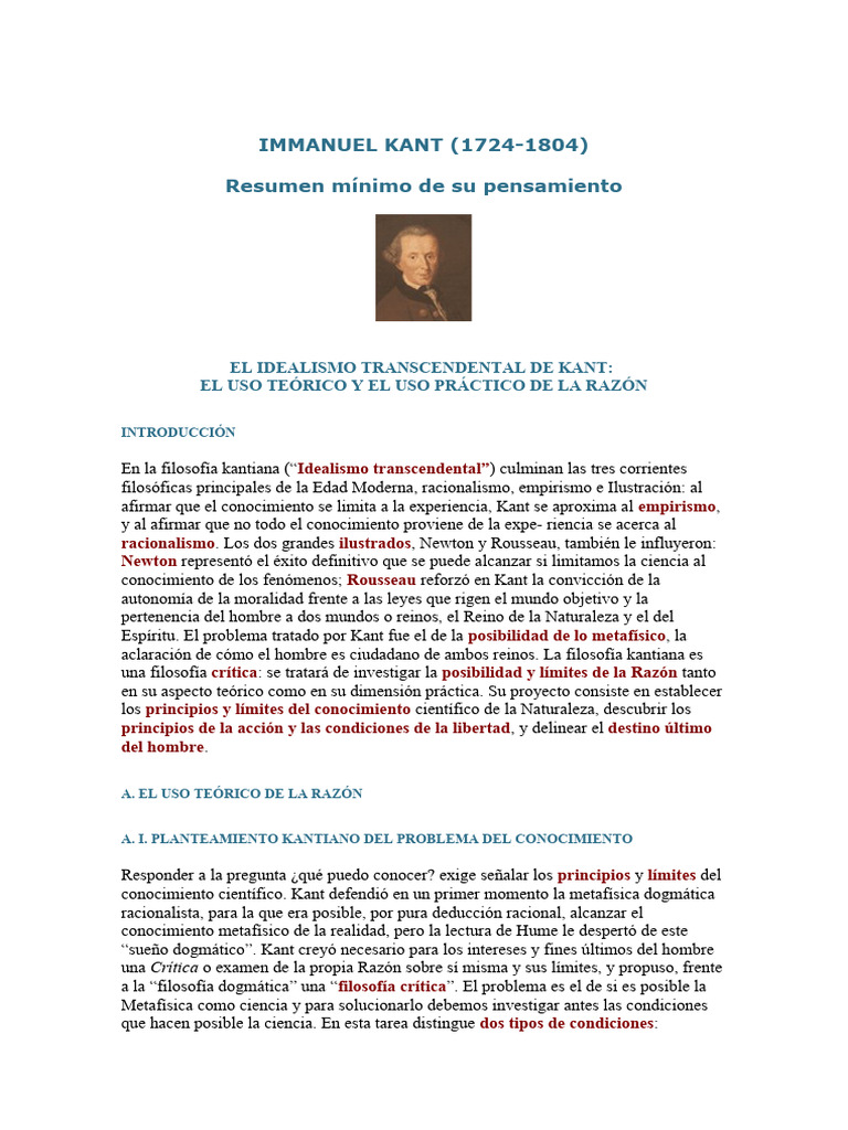 IMMANUEL KANT MINI RESUMEN | PDF | Immanuel Kant | A priori y a posteriori