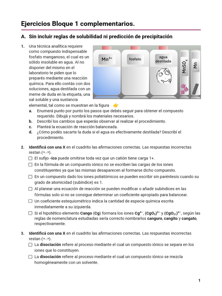 Ejercicios Complementarios Bloque 1 | PDF | Compuestos químicos | Sal (química)