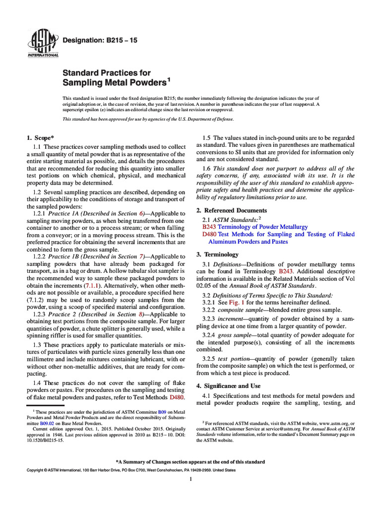 Sampling Metal Powders | Download Free PDF | Sampling (Statistics ...