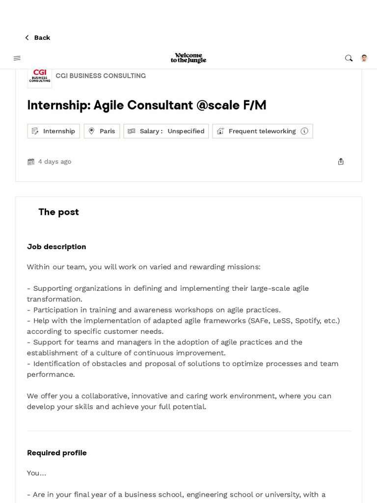 Internship - Agile Consultant @scale F - M - CGI Business Consulting ...