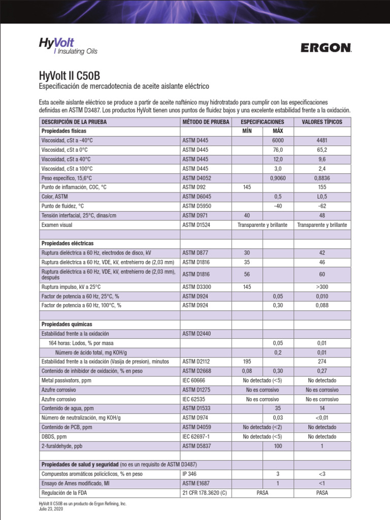 Propiedades del Aceite Aislante HyVolt II | PDF | Ciencia de los ...