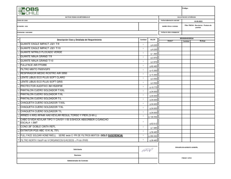 Solicitud de Cotización de EPP OBS | PDF