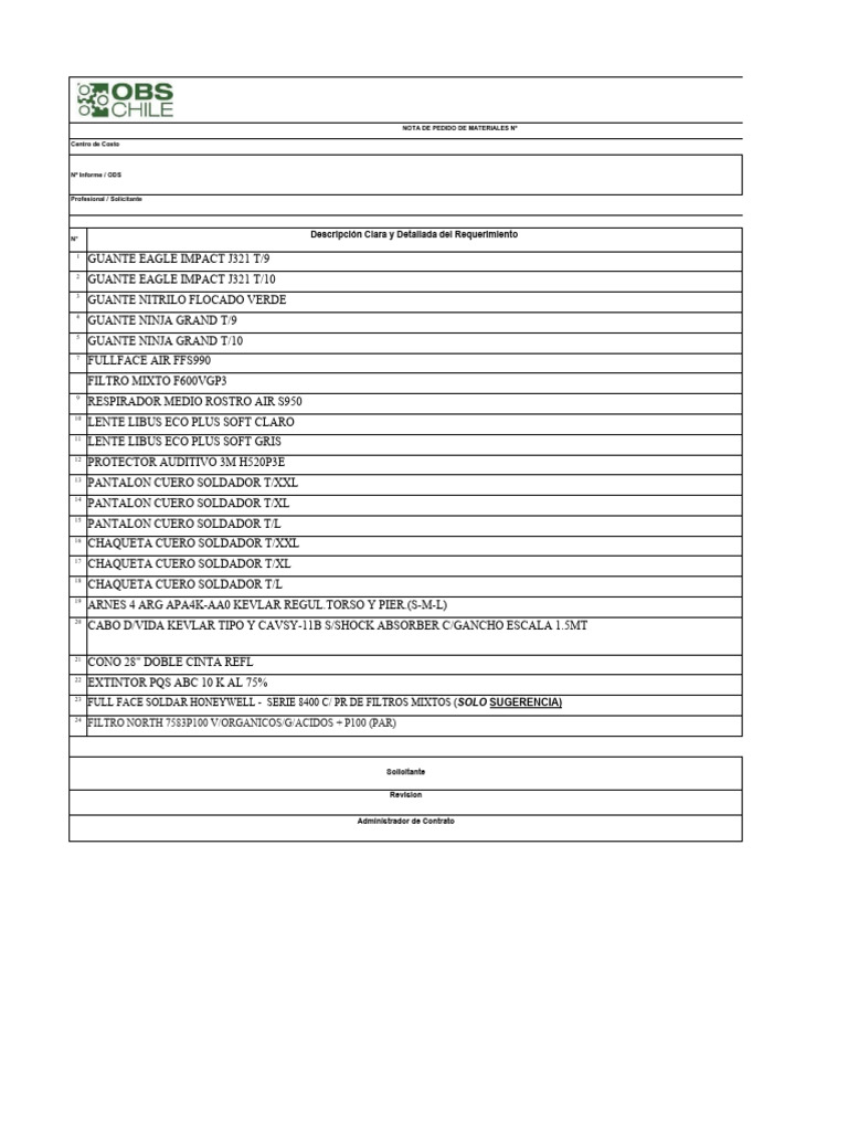 Solicitud de Cotización de EPP OBS | PDF